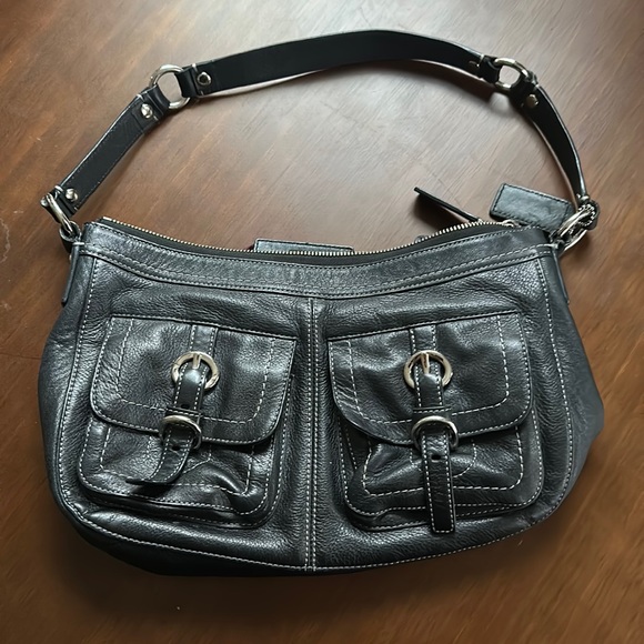 Coach | Bags | F414 Coach Shoulder Hobo Handbag Black Leather Zipped ...